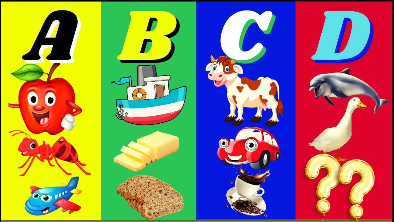 ABC Chart For Kids and Toddlers Basic English Vocabulary with 3 Words ...