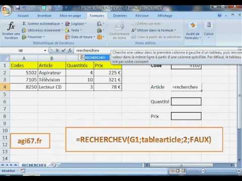 Excel fonction RECHERCHEV - YouTube