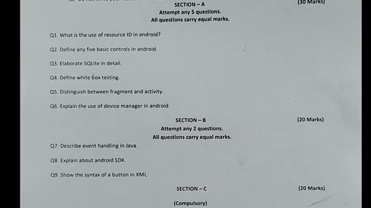 android application development question paper of 3-sem 2023| mca,btech ...