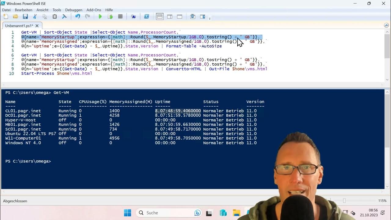 PowerShell: Hyper-V VMs abrufen und dokumentieren - YouTube