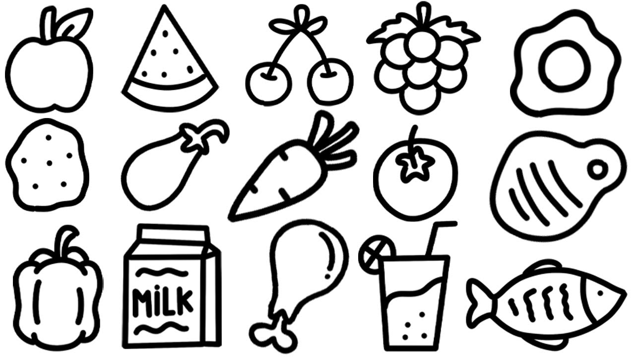How to draw a healthy food| easy fruits and vegetables doddle drawing # ...