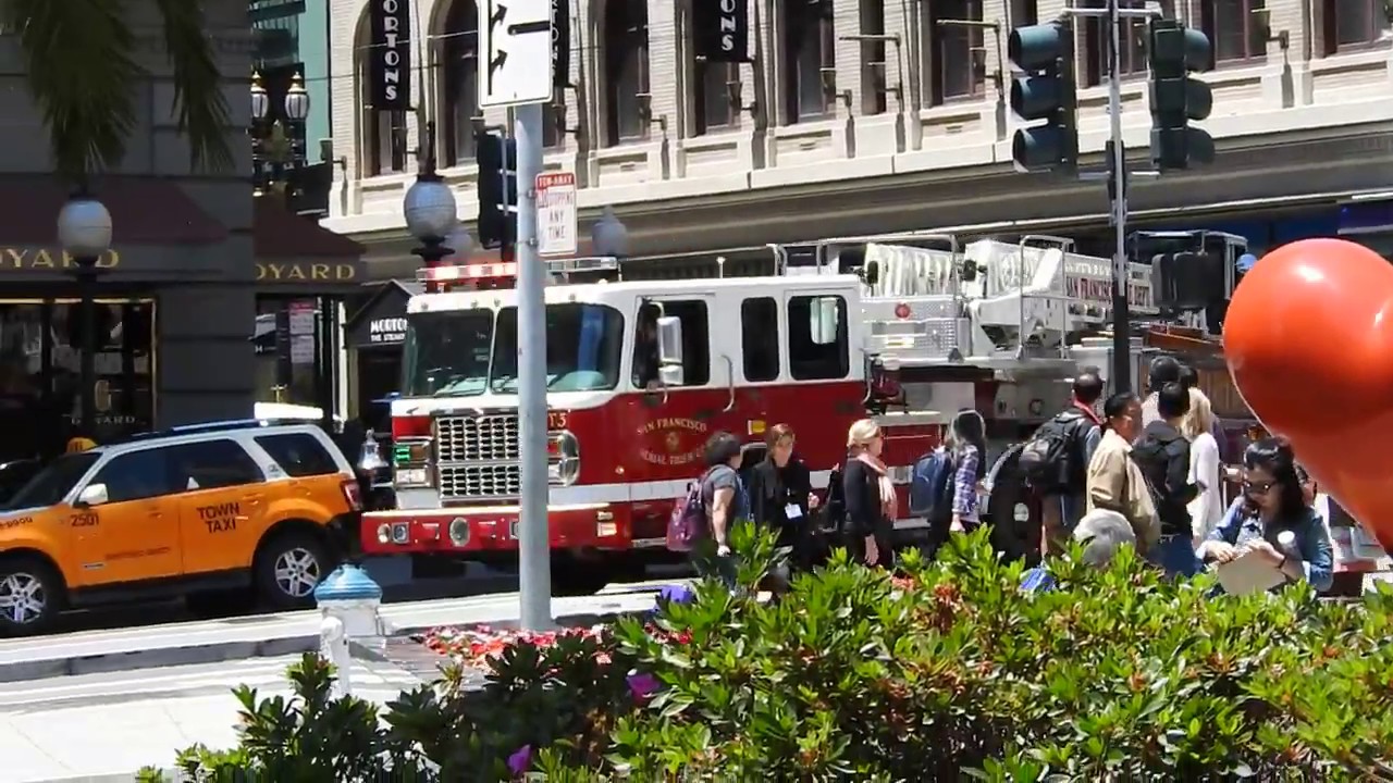 SFFD San Francisco Fire Dept Tiller Ladder T3 running Code 3 - YouTube