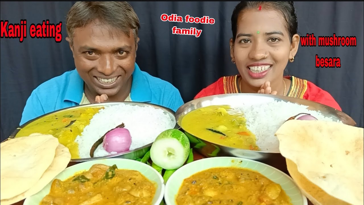Kanji eating with mushroom masala challenge llodoa foodie family ll ...