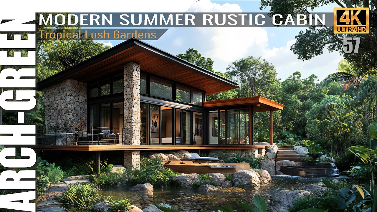 MODERN TROPICAL RUSTIC CABIN: Stunning Wooden and Stone Exterior with ...