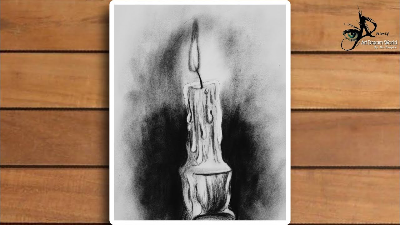 Burning candle drawing || How to draw candle sketch || charcoal pencil ...