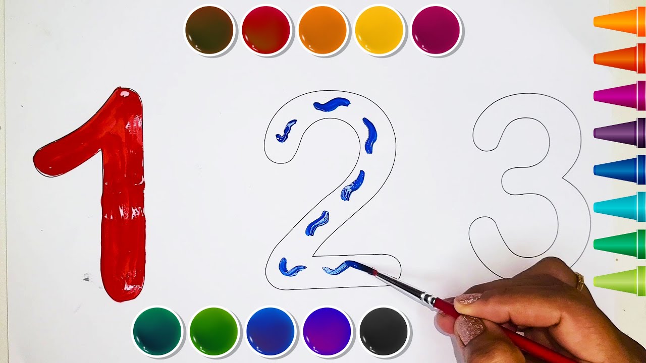Learning numbers 1, 2, 3 I | Drawing 1, 2, 3 | Water Color 1, 2, 3 ...