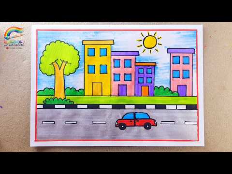 Easy City Scenery Drawing for Beginners | Simple Urban Landscape Drawing Tutorial