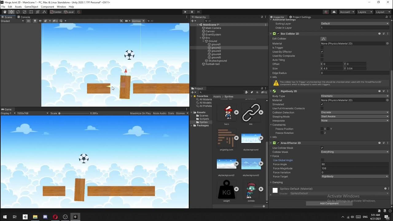 كيفية إضافة مكون Area Effector 2D بمحرك الألعاب Unity. - YouTube