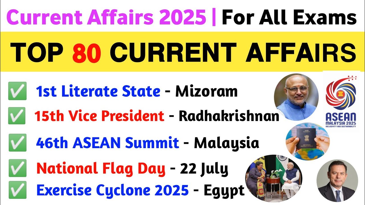 Last 8 Months Current Affairs 2025 | Top 80 Important Current Affairs ...