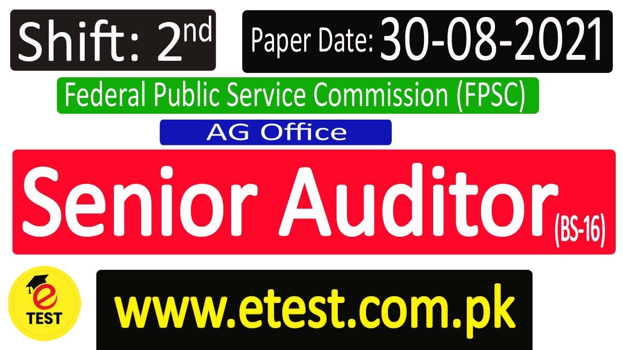 Senior Auditor Today Paper 30-08-2021 Second Shift||AG Office Senior ...