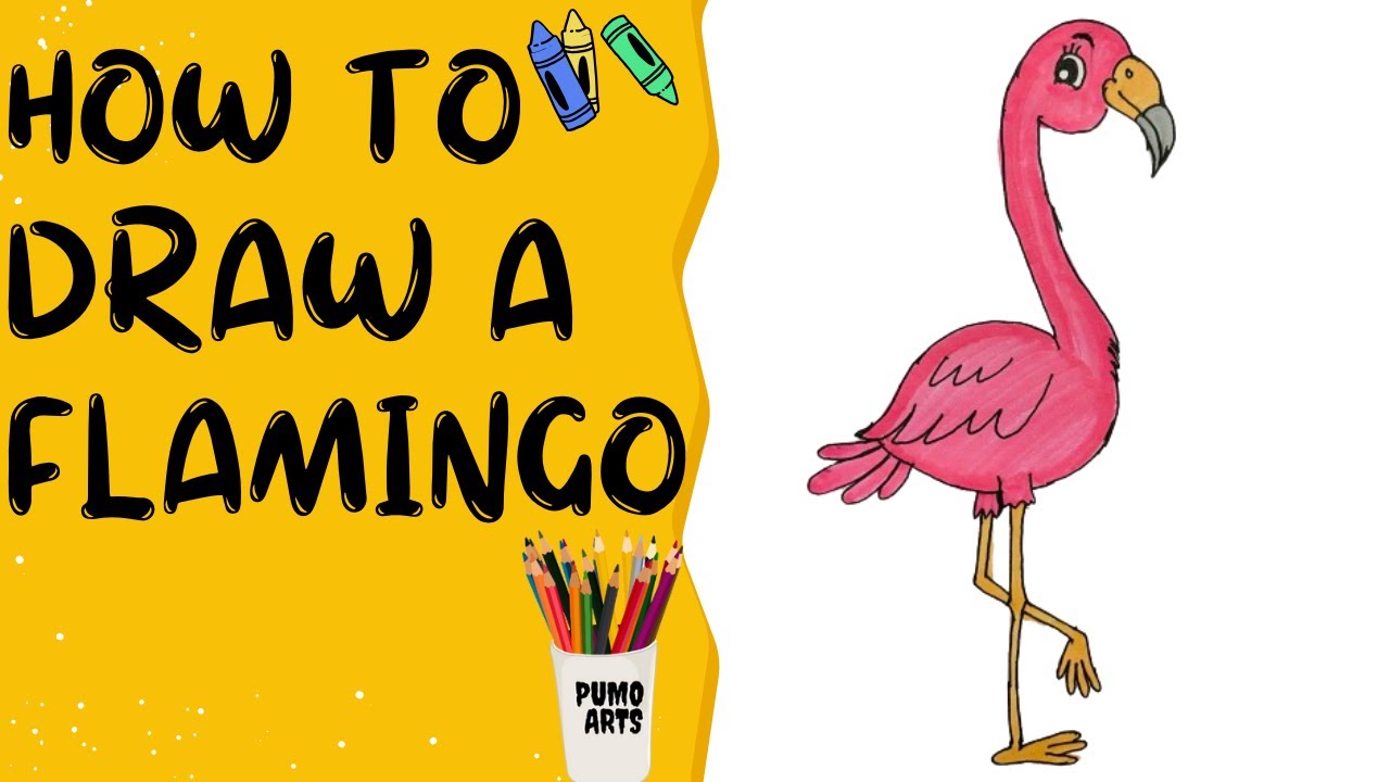 How to draw a Flamingo for kids/Easy flamingo drawing/Bird drawing for ...