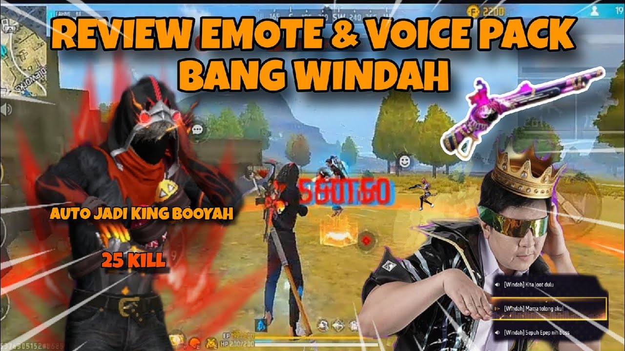 REVIEW EMOTE & VOICE PACK BANG WINDAH AUTO JADI KING 👑BOOYAHH 25 KILL ...