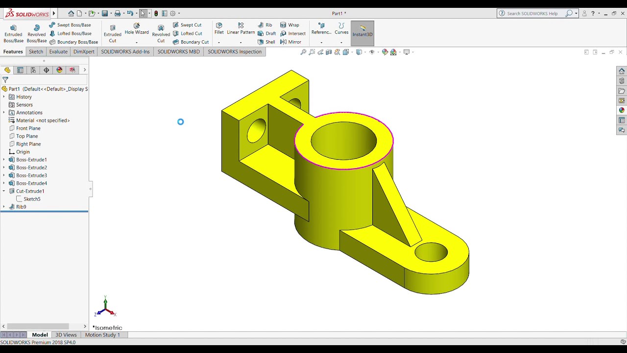 Solidworks Tutorial #6 RIB, OFFSET EXTRUDE, CUT EXTRUDE - YouTube
