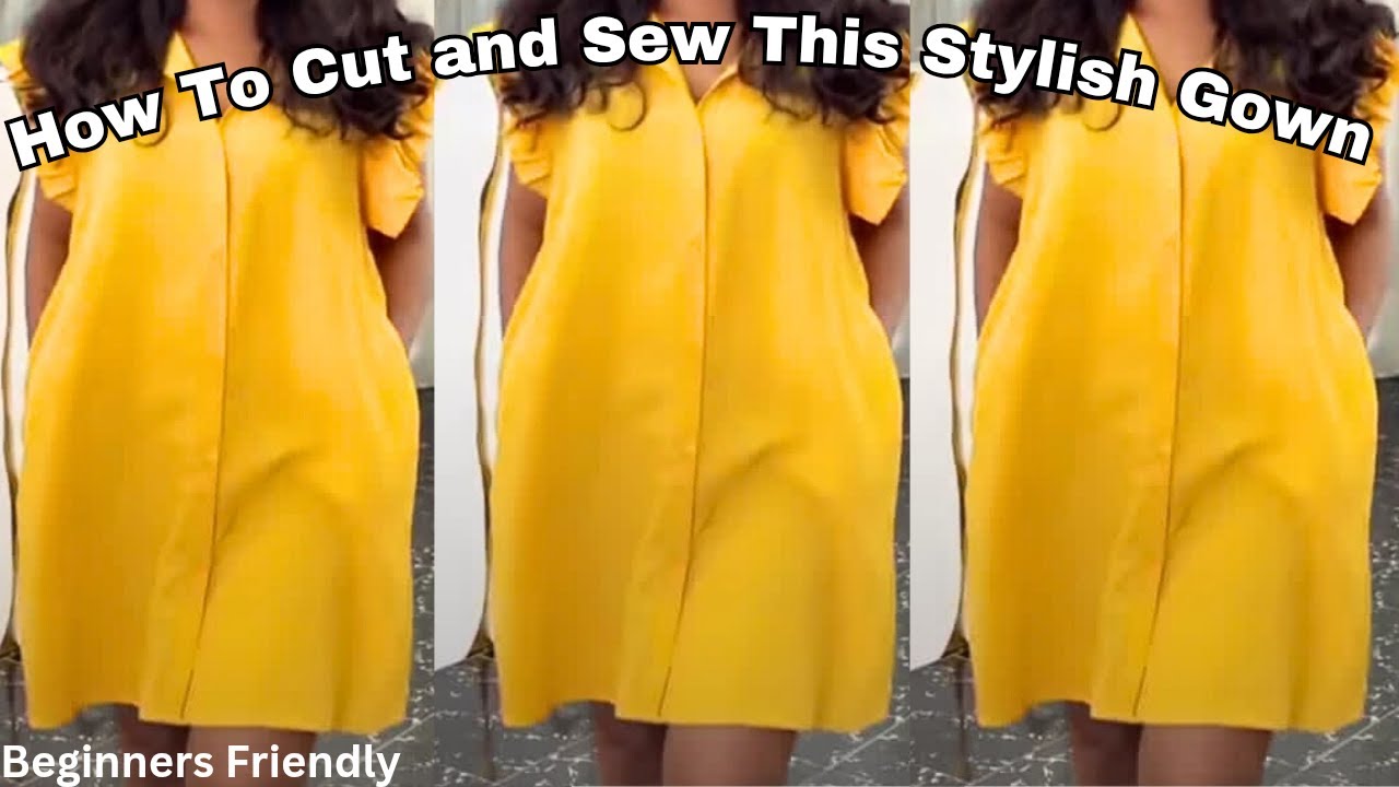 How to Cut & Sew a Stylish Short Gown |Front Button, Bishop Neckline ...