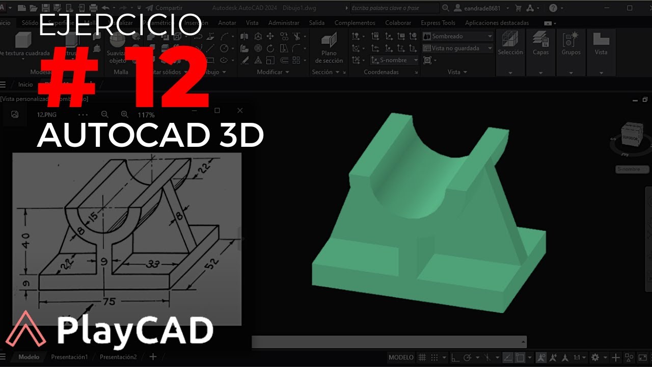 Modelado en 3D con AutoCAD 2023: Ejercicio #12 - YouTube