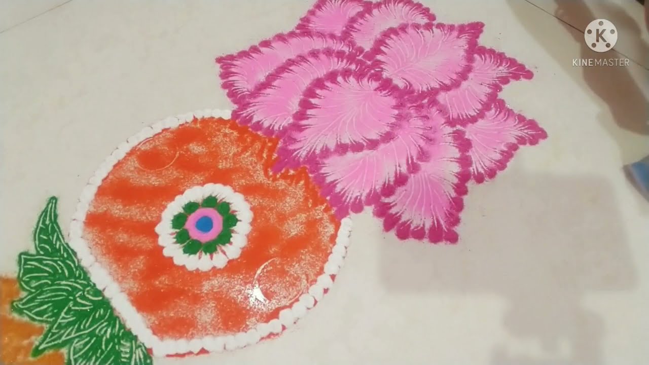 Dhanteras Special Kalash Rangoli with Lotus Flower | Diwali Rangoli ...