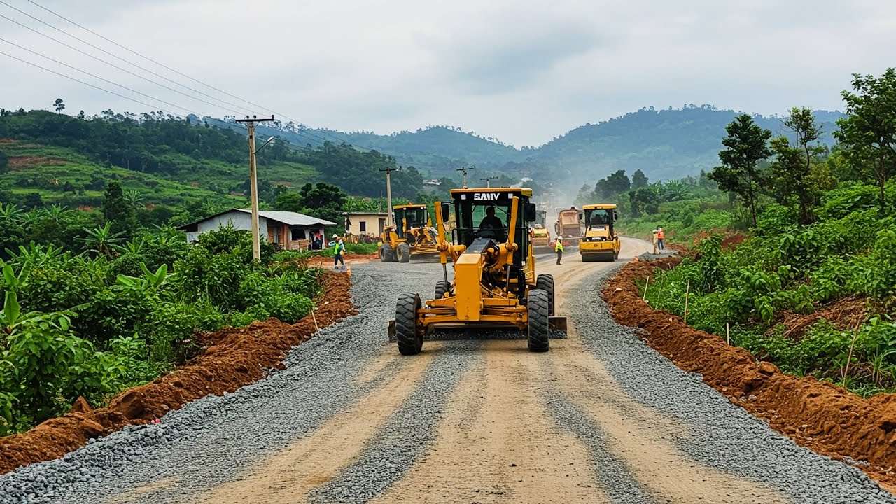 Incredible Grading Technique!!! SANY STG190C 8S Pushing Gravel for Road ...