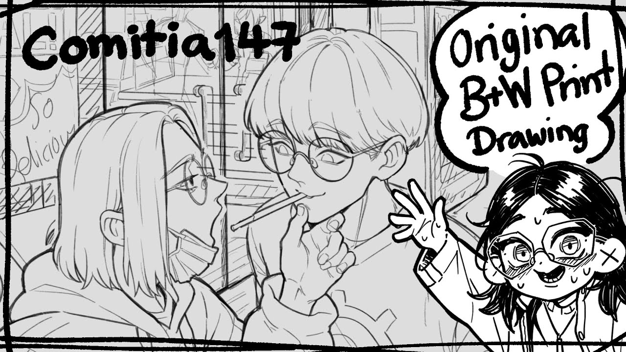 B/W OC Illustration Preparing for COMITIA147 - YouTube
