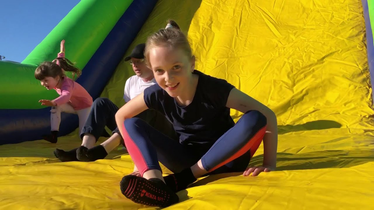 Alexa and Jess at Tuff Nutterz (the World's largest inflatable obstacle ...