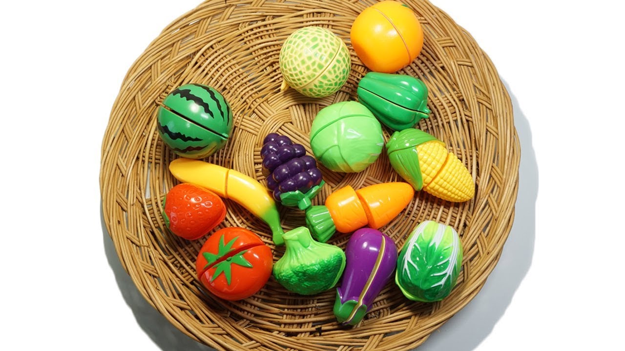 Learn names of fruits and vegetables with toy velcro | cutting fruits ...
