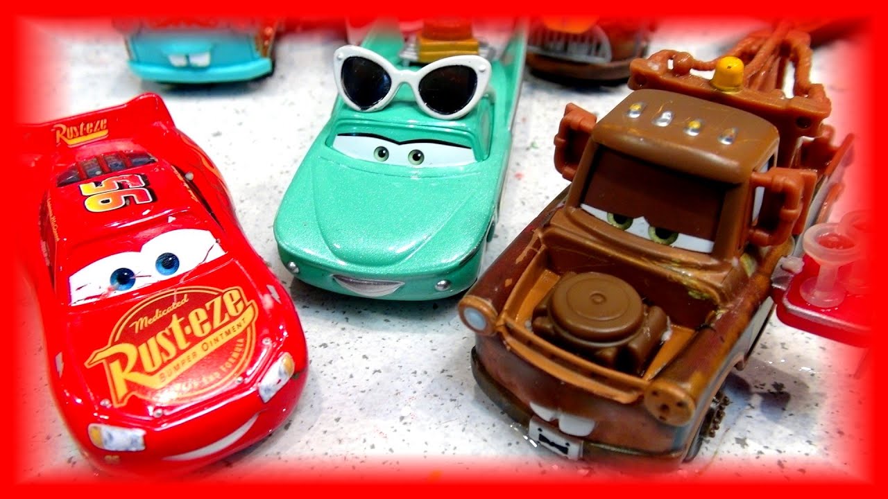 Pixar Cars Customs Mater Private Eye with Cupcake McQueen and USA ...