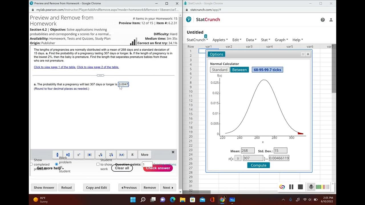 Nonstandard Normal Distribution Finding Value Using Statcrunch - YouTube
