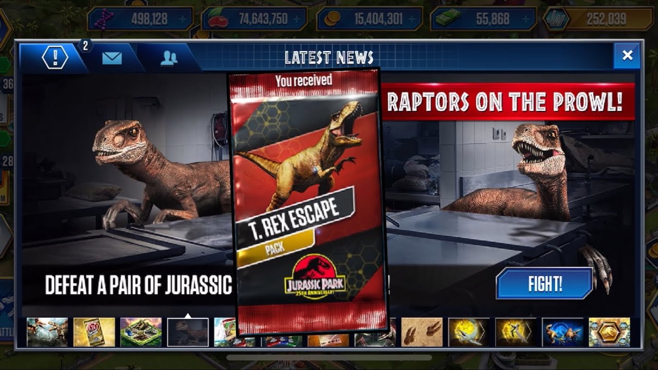 T.REX ESCAPE PACK - JURASSIC WORLD THE GAME - YouTube