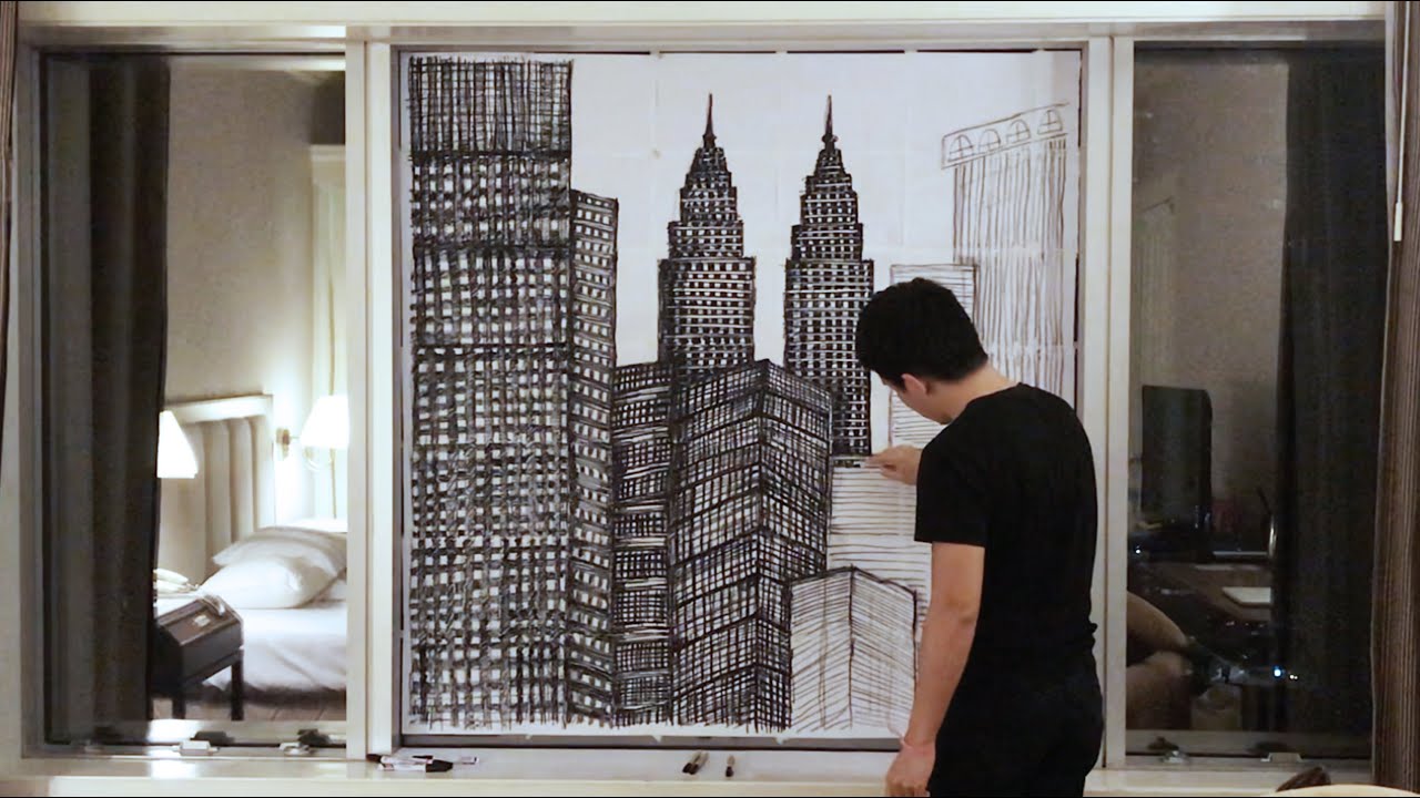 Drawing the tallest twin towers in the world from my Hotel Room! (Kuala ...