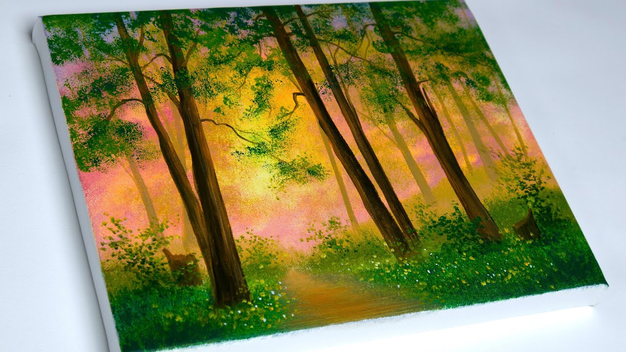 Sunset Forest Painting | Painting for Beginners | Aham Art - YouTube