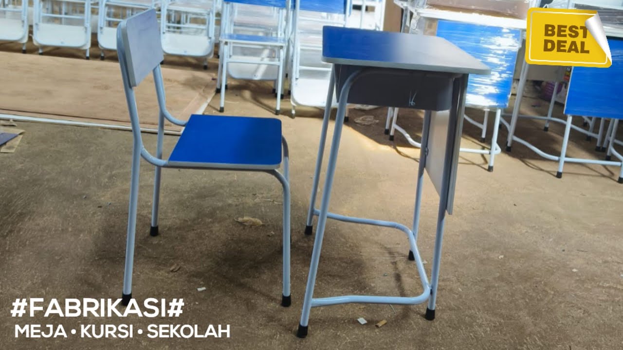 Meja Kursi Belajar Siswa Sekolah Warna Biru Pipa Besi Multiplek Lapis ...