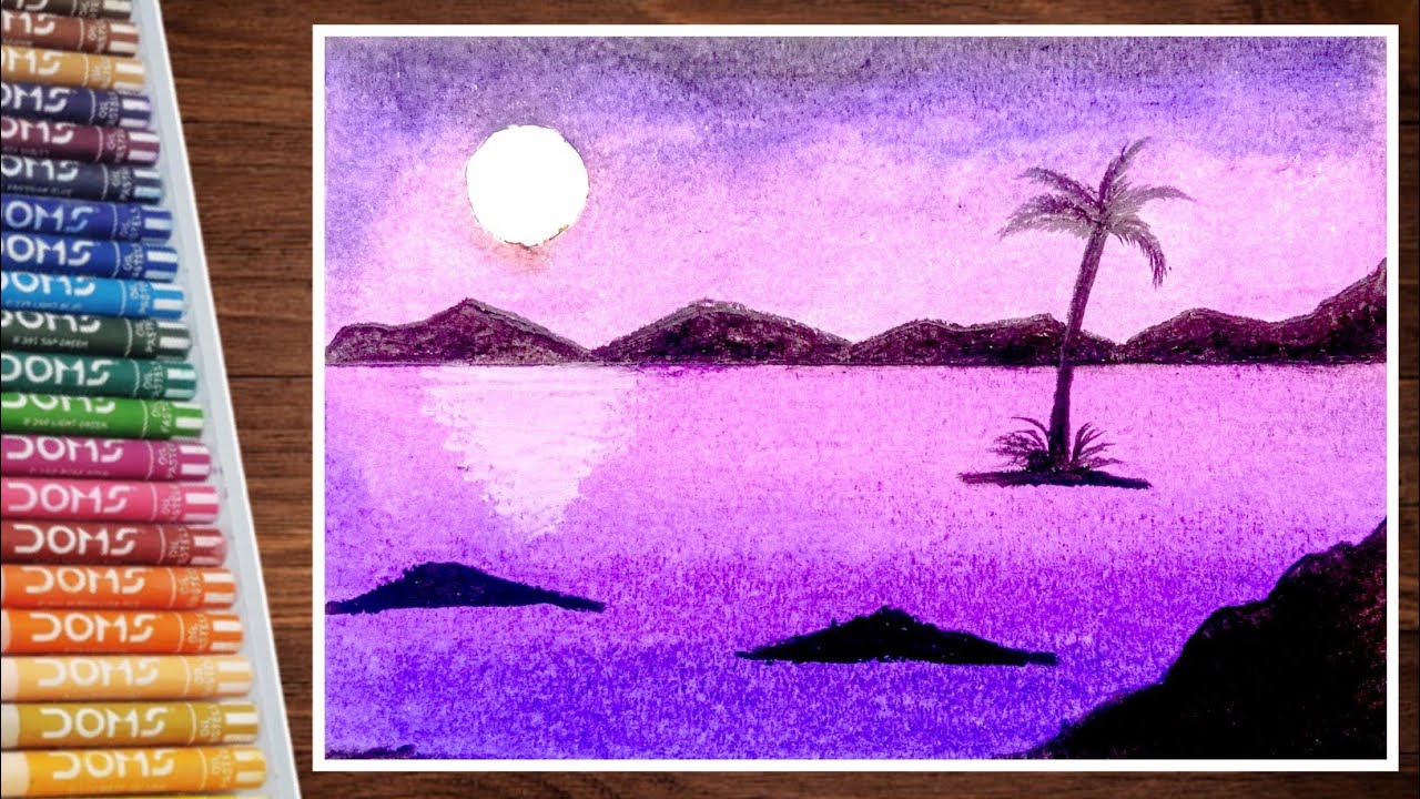 How To draw moonlight dream scenery // moonlight oil pastel drawing ...