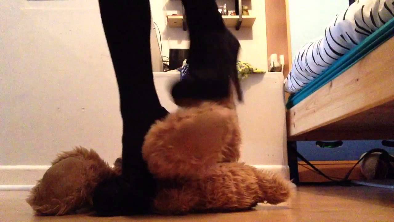 High heels and tights crushing teddy - YouTube