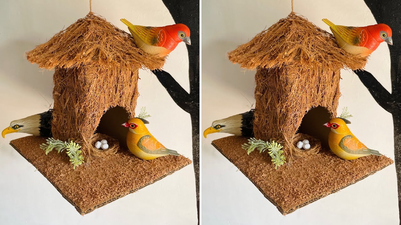 How To Make Bird House Using Waste Coconut Husk Coconut Husk Craft how-to-make-bird-house-using-waste-coconut-husk-coconut-husk-craft