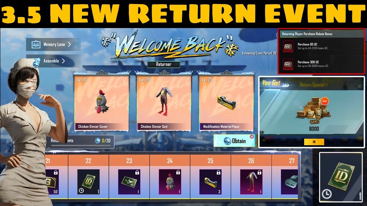 New Return 😍 Welcome Back Event 3.5 Update | Free Extra Uc Event 🤑 How ...