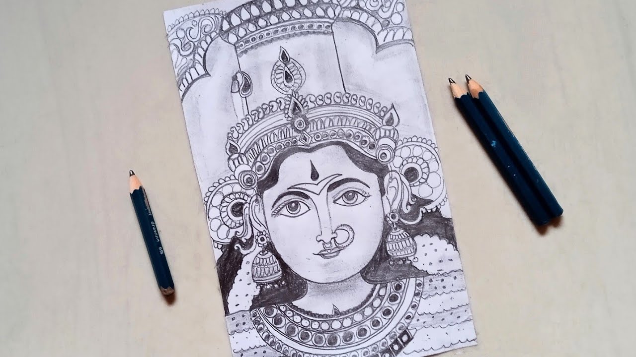 How to draw Maa Durga with pencil | Durga maa face drawing | Durga Mata ...