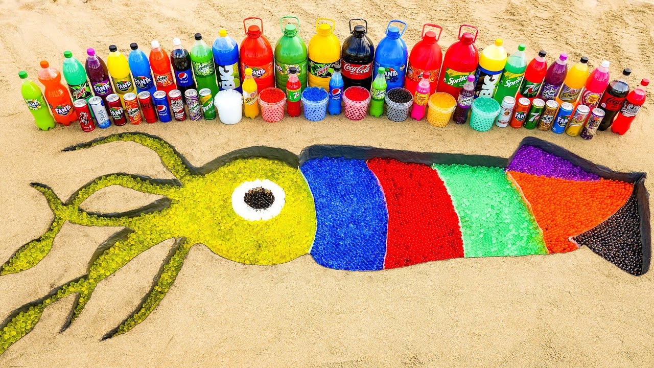 How to make Rainbow Giant Squid with Orbeez, Big Fanta, Sprite, Coca ...
