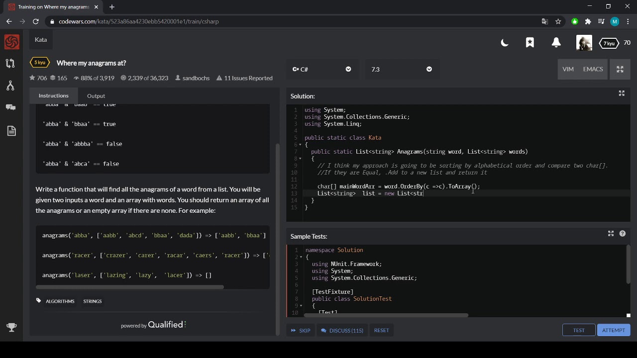 Codewars 1: Anagrams C# - YouTube