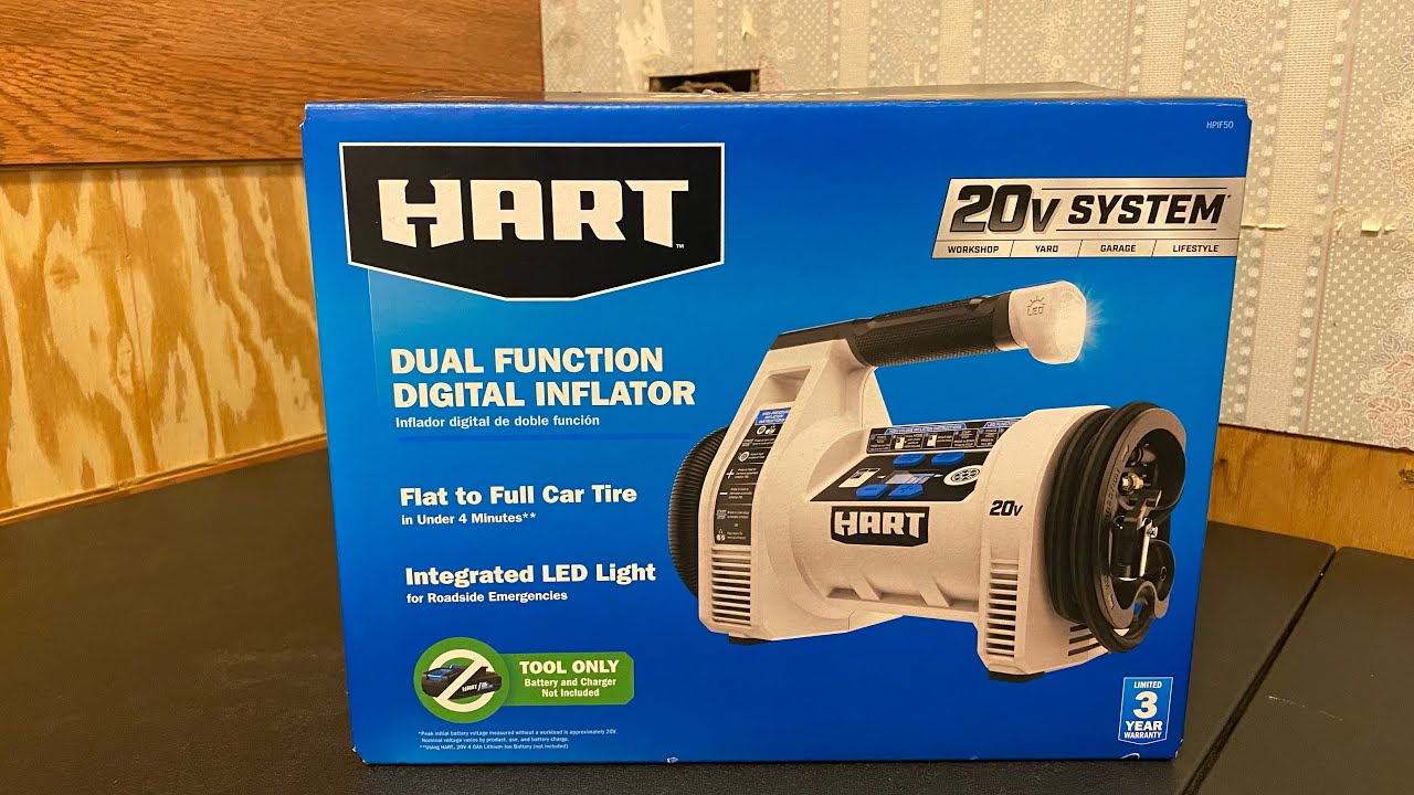 Hart 20v cordless dual function digital inflator unboxing and review ...