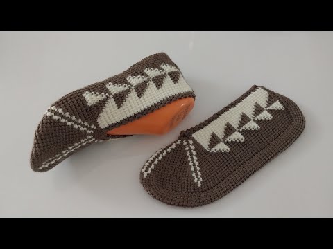 Kahverengi Krem Tunus İşi İki Renkli Patik Yapılışı 