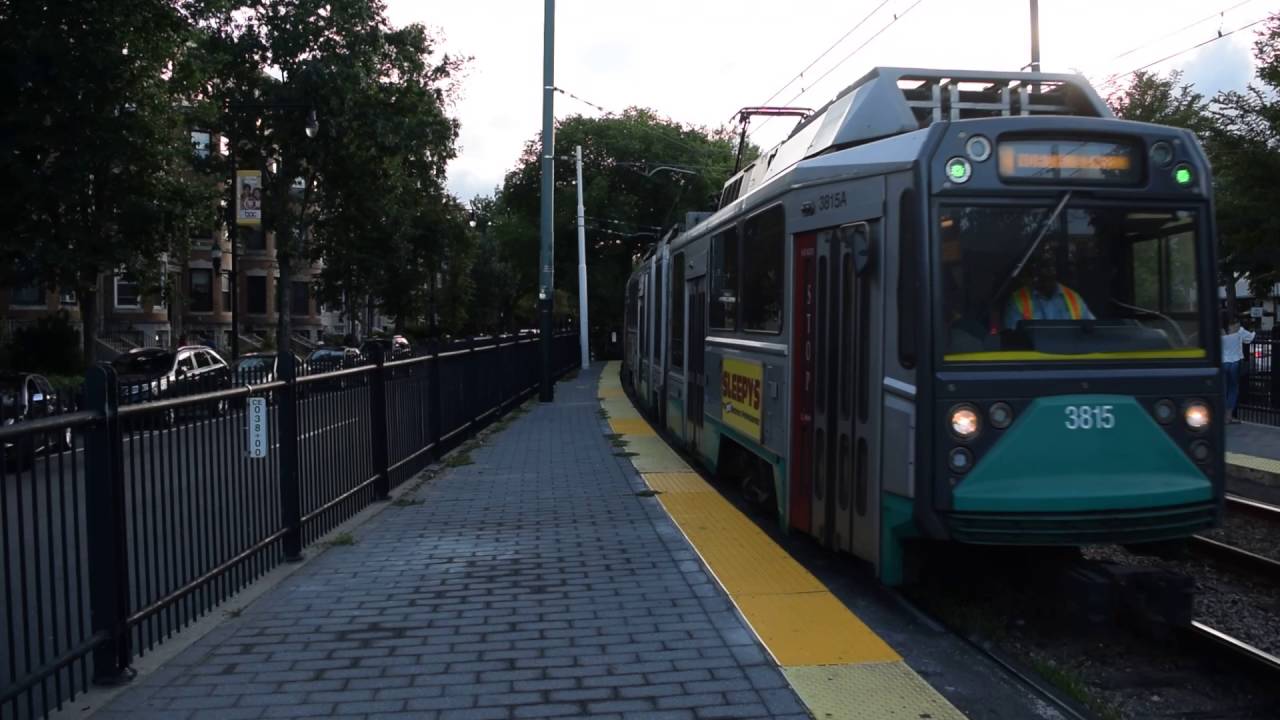 North Station-bound Green Line (C) Branch train entering St. Mary's ...