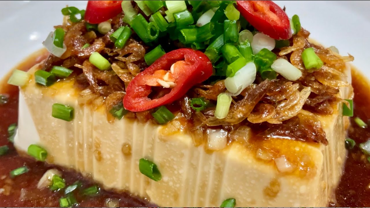 Restaurant Style Easiest Steamed Silky Smooth Tofu Topped with Crispy ...