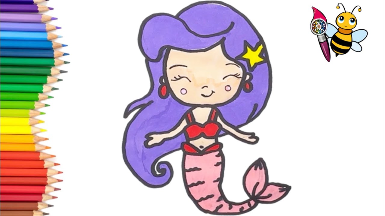 How to Draw and Colour a Mermaid easily for Kids and Toddlers - YouTube