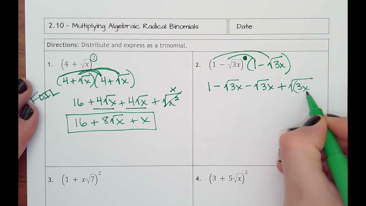 2.10- Multiply Algebraic Radical Binomials - YouTube