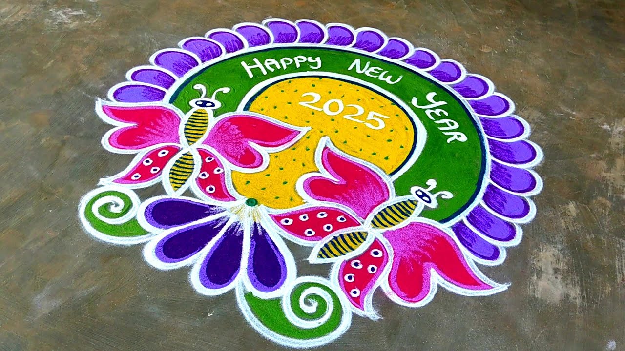 New year muggulu 2025🌹Beautiful New year kolam🌹happy new year rangoli ...