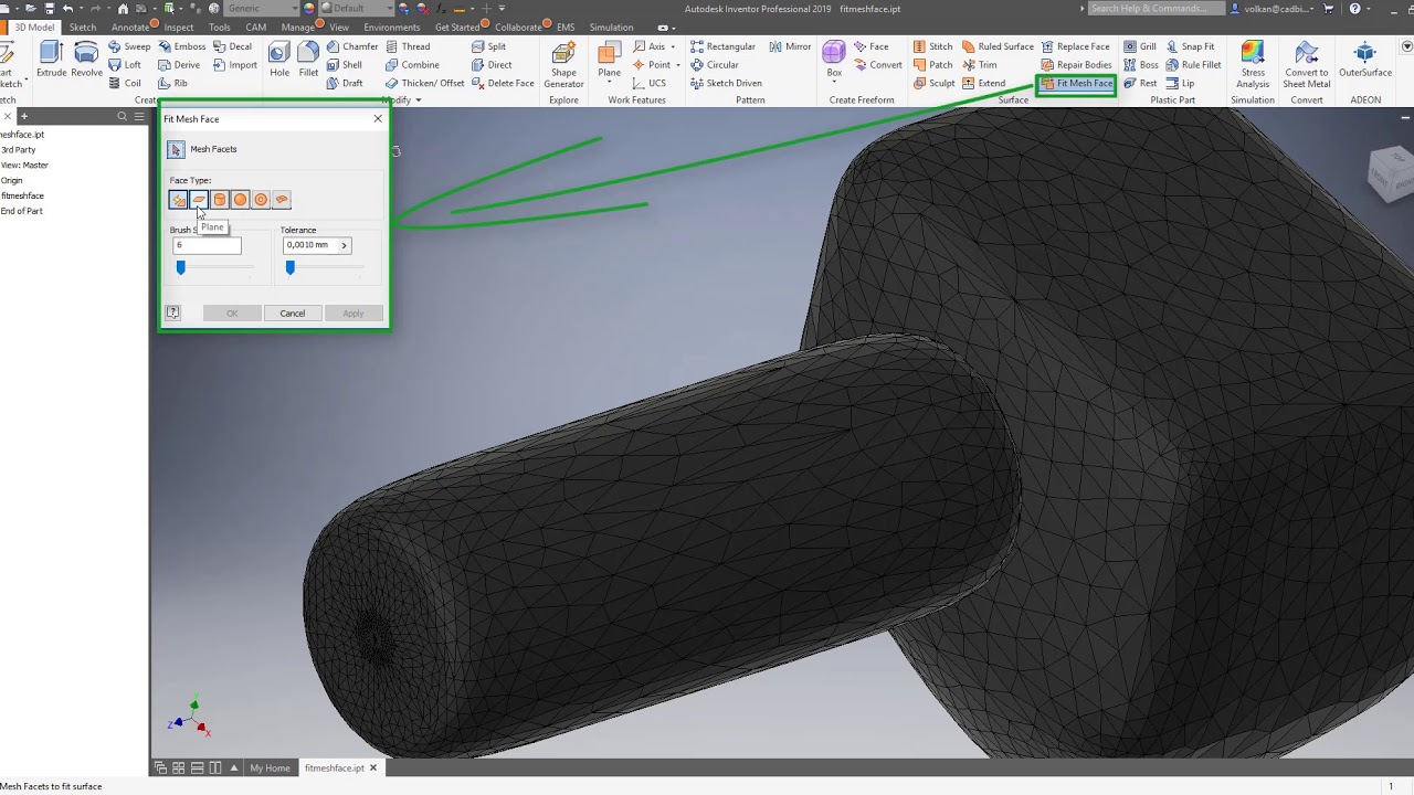 Inventor 2019 Yüzey Modelleme Surface Fit Mesh Face - YouTube