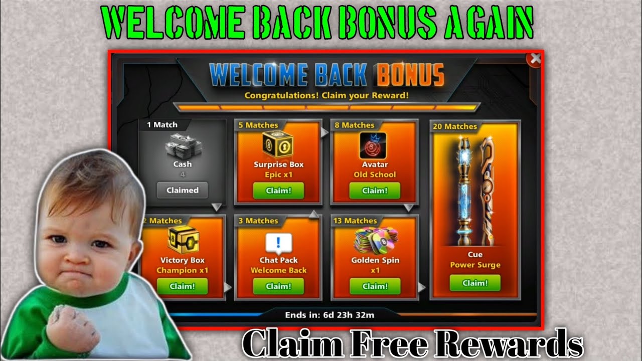 8 Ball Pool Welcome Back Bonus Again || Welcome Back Bonus 8 Ball Pool ...