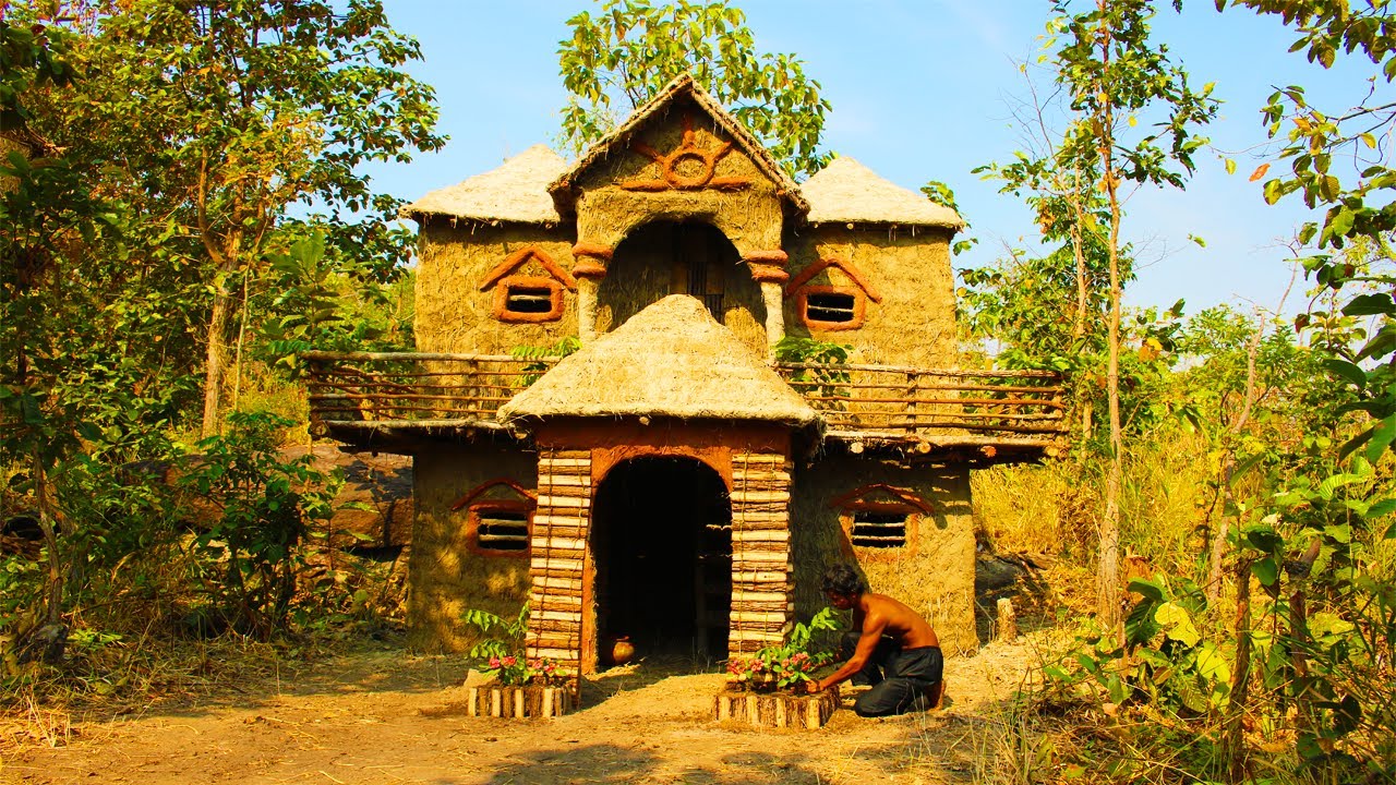 Build Two Story Beautiful Mud House In Forest Hill By Ancient Skills ...