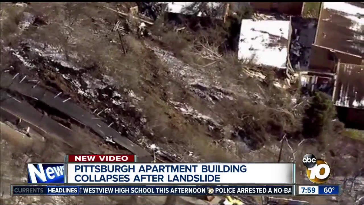 Pittsburgh apartment building collapses after landslide - YouTube