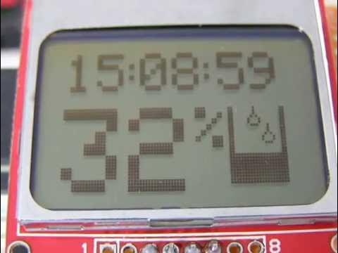 date and hour, temperature and humidity with RTC DS1307 DHT11 Nokia LCD PCD8544 with Arduino (VI ...