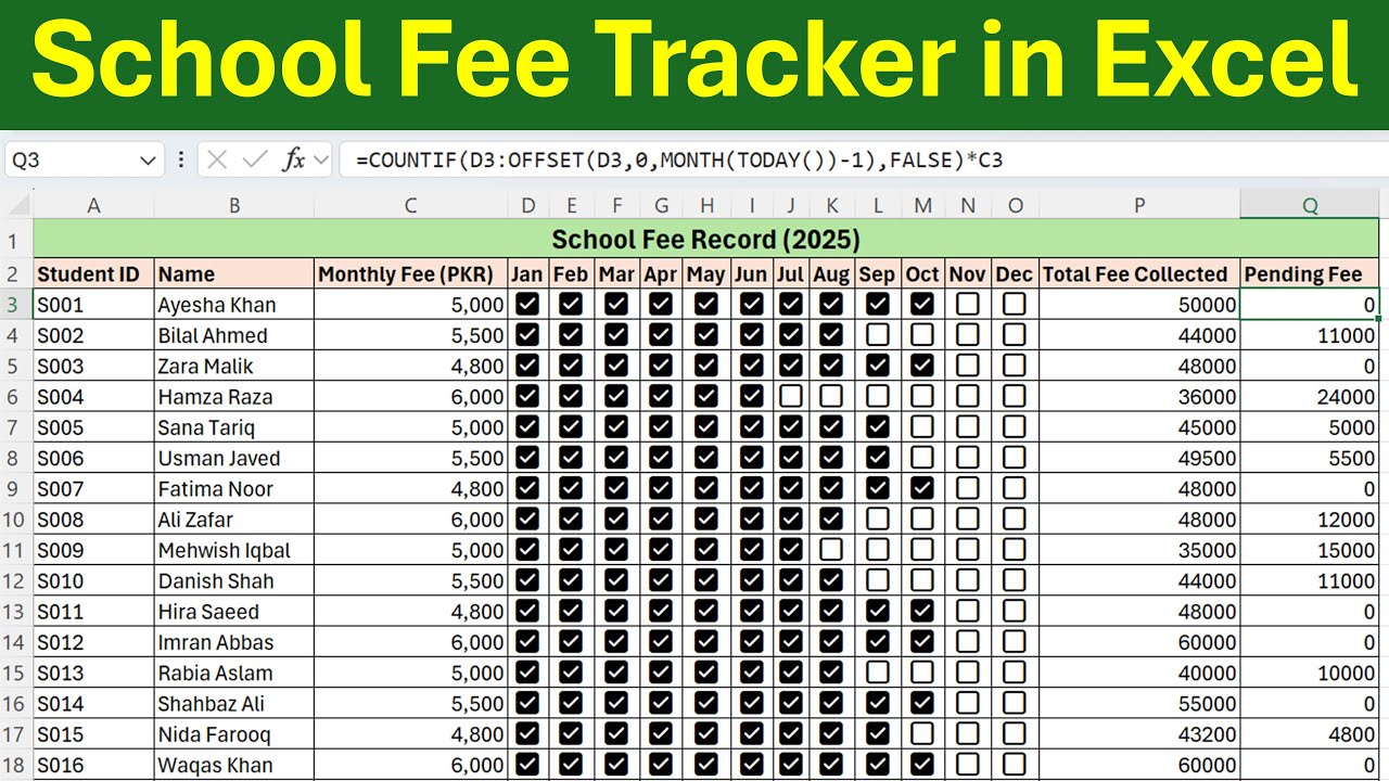Create a Dynamic School Fee Tracker in Excel | Premium Tutorial for ...